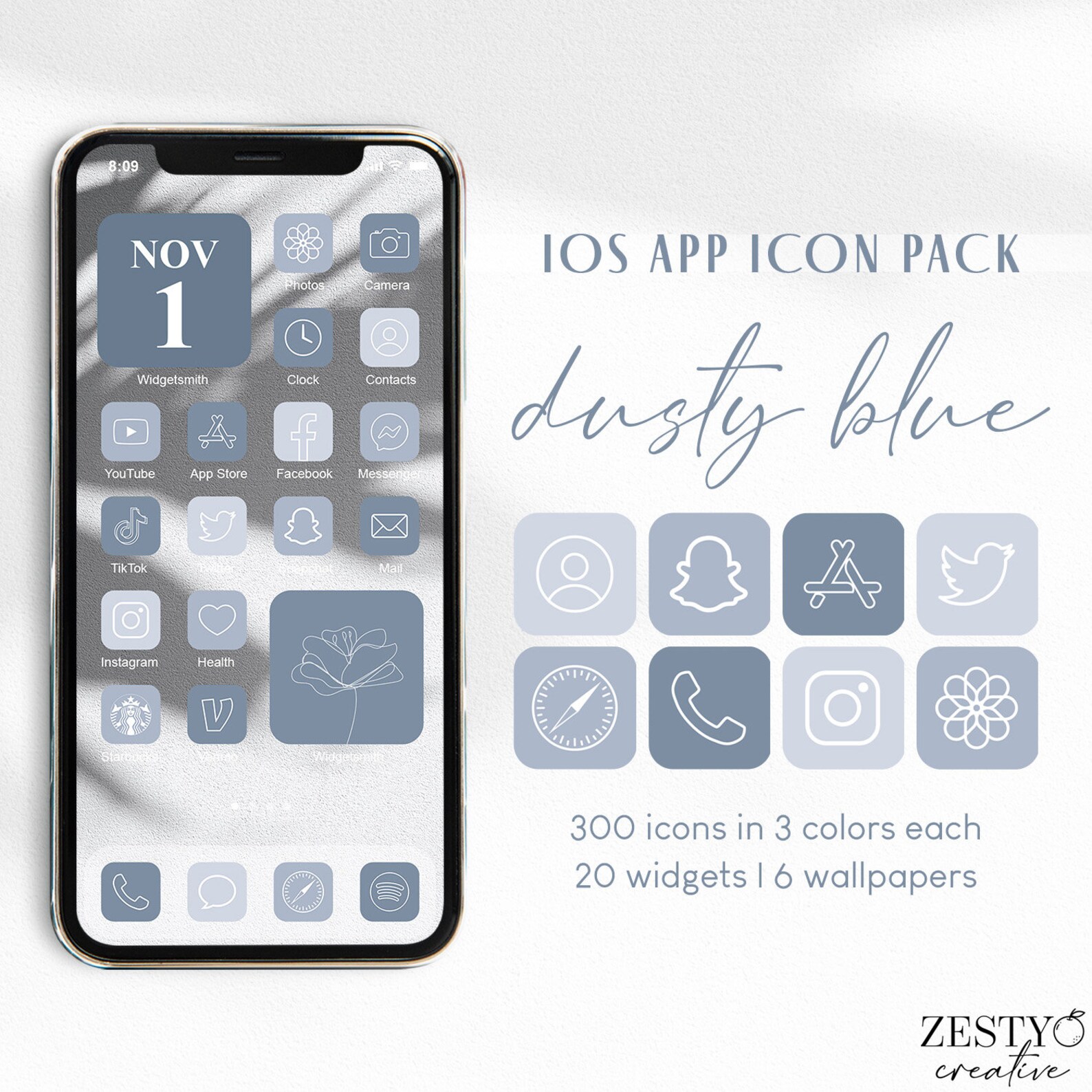 Dusty Blue Ios App Icon Pack 300 Unique Icons in 3 Colors - Etsy Canada