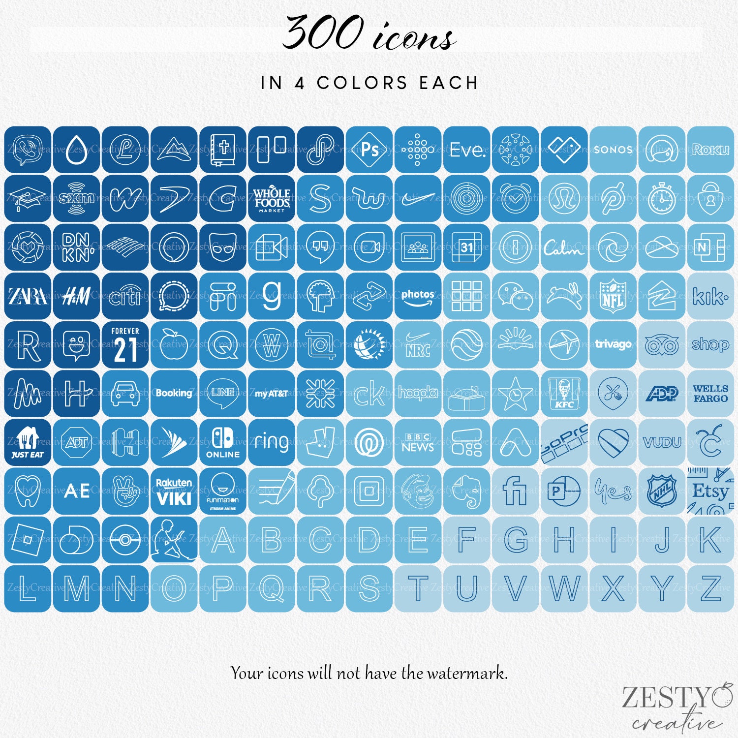 Blue Ios App Icon Pack 300 Unique Icons in 4 Colors Each | Etsy