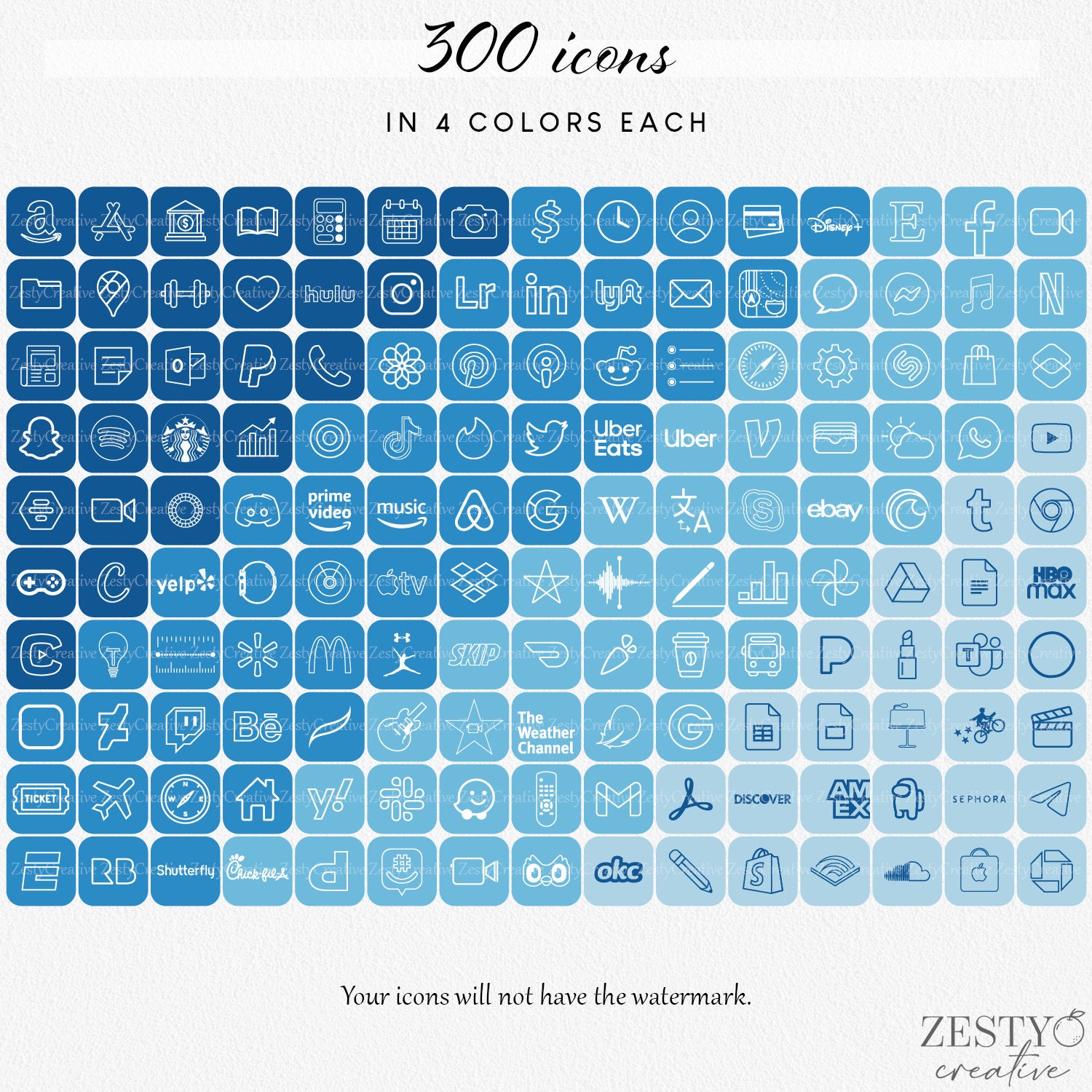 Blue Ios App Icon Pack 300 Unique Icons in 4 Colors Each | Etsy