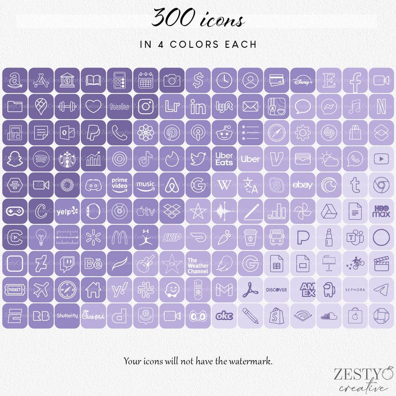Lavender Ios App Icon Pack 300 Unique Icons in 4 Colors Each - Etsy