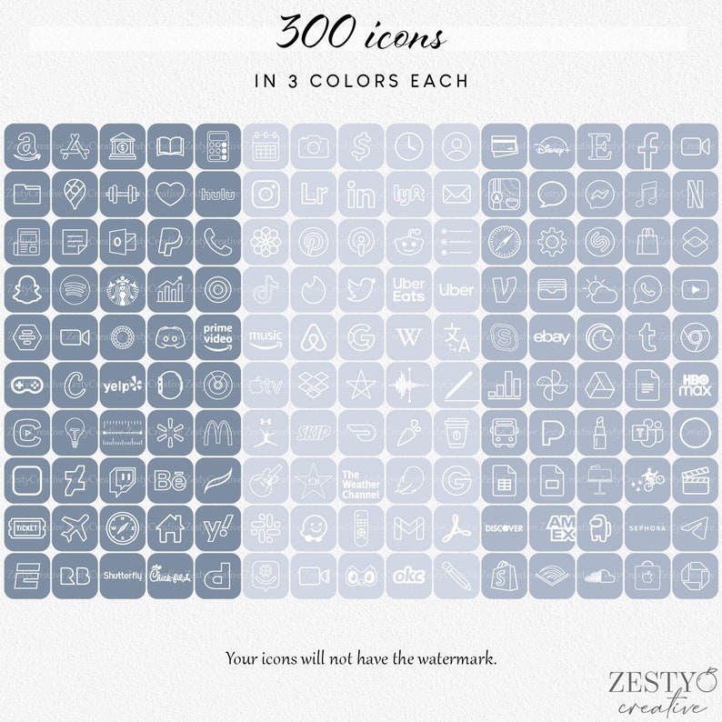 Dusty Blue Ios App Icon Pack 300 Unique Icons in 3 Colors | Etsy