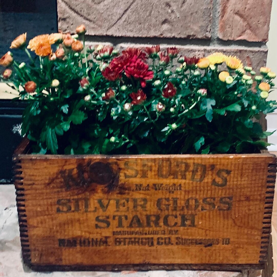 Vintage Dovetailed Wood Starch Crate T. Kingsford & Sons Silver Gloss ...