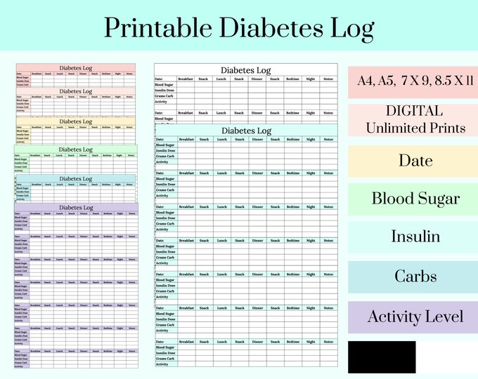 Printable Blood Sugar Diabetes Planner | Log Book | CBG (fingerstick ...