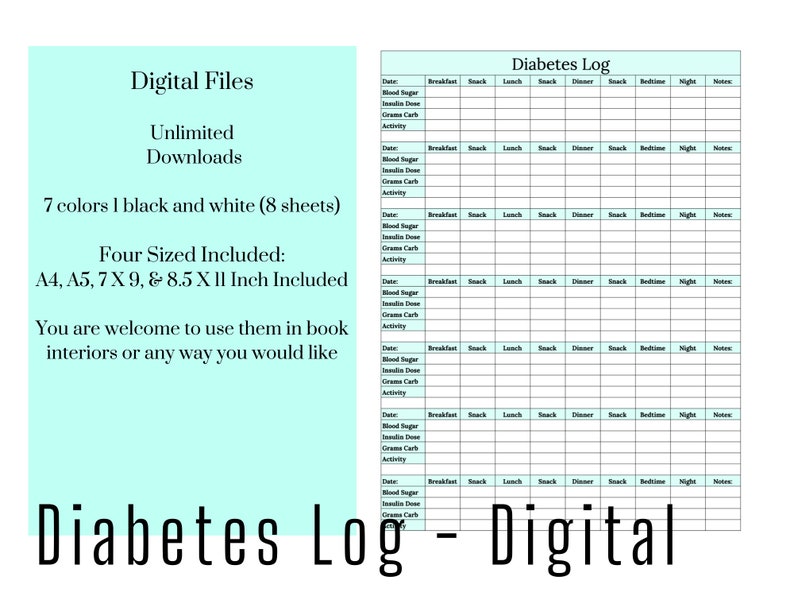 Printable Blood Sugar Diabetes Planner | Log Book | CBG (fingerstick ...