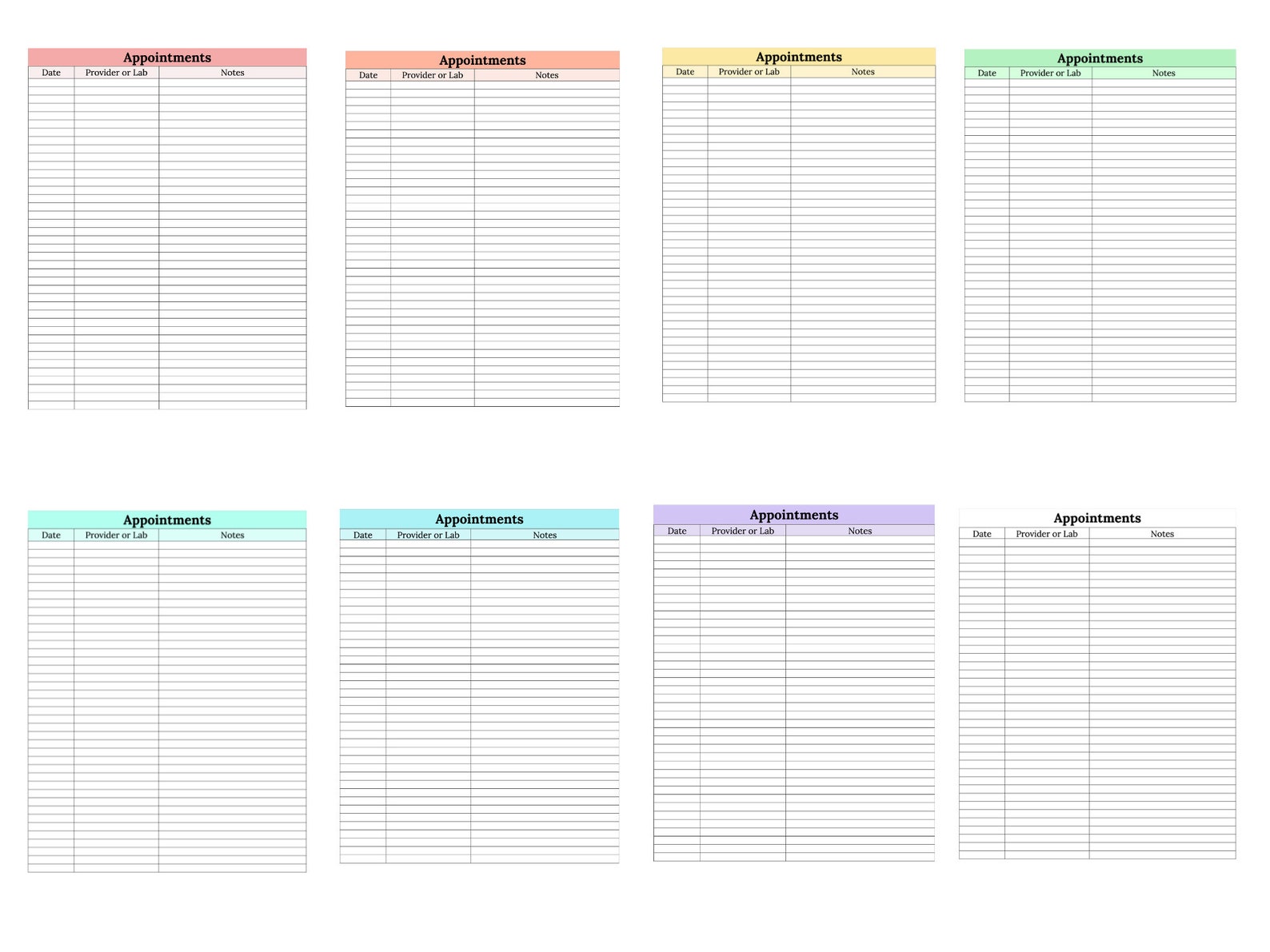 Printable Medical Appointments List Planner Page | Log | Doctor ...
