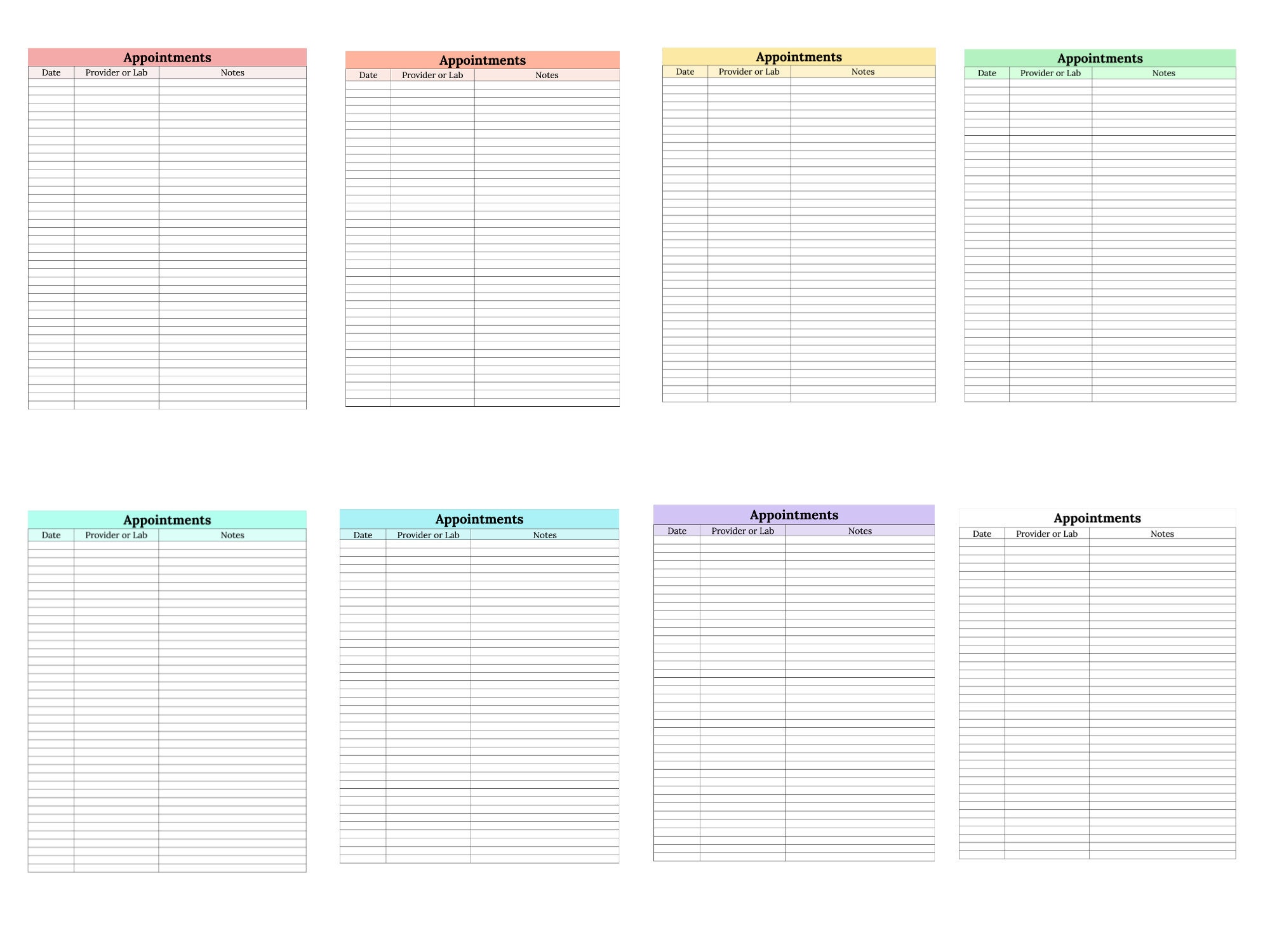Printable Medical Appointments List Planner Page | Log | Doctor ...