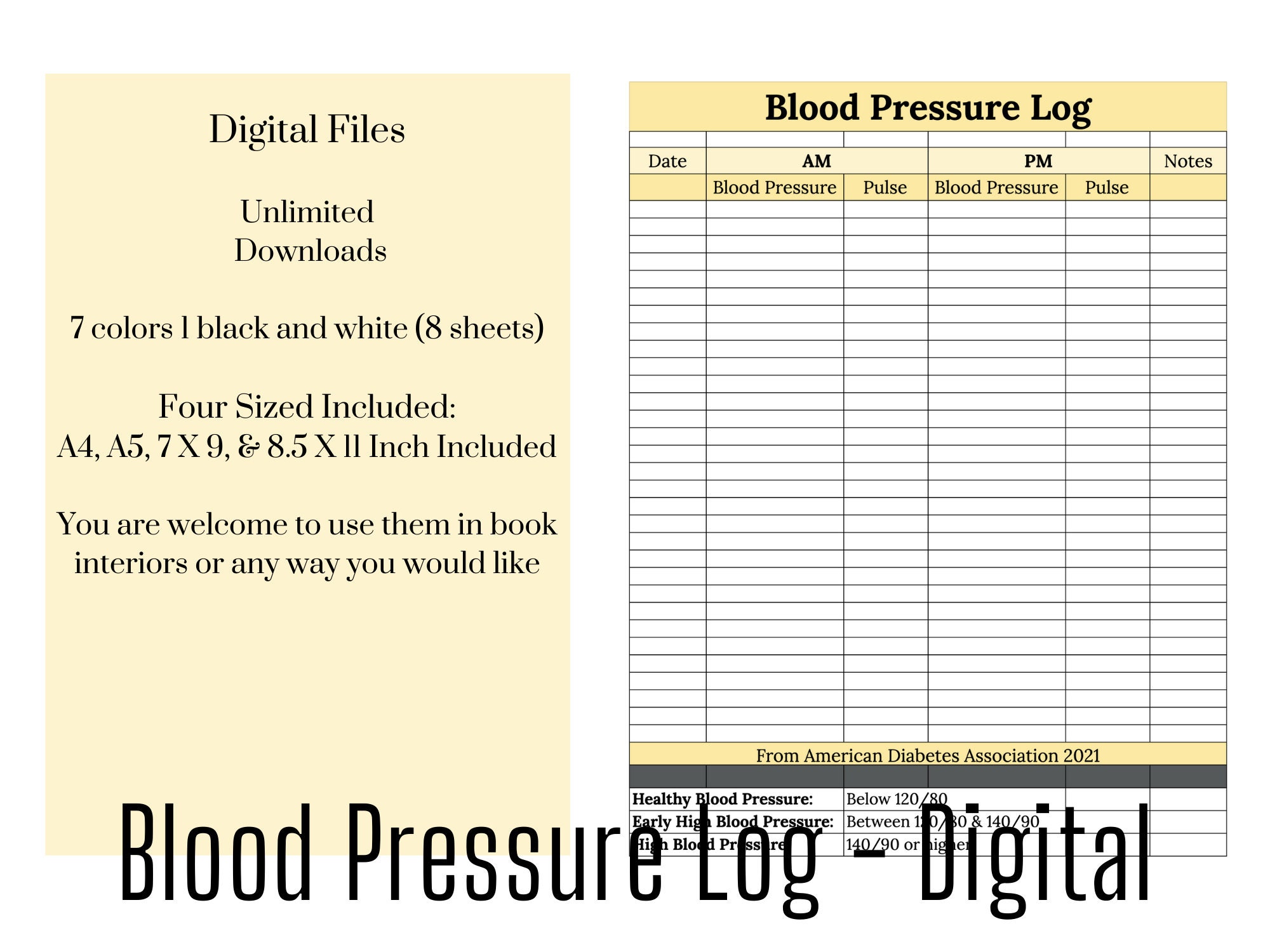 Printable Monthly Blood Pressure and Pulse Planner Page | Log Book ...