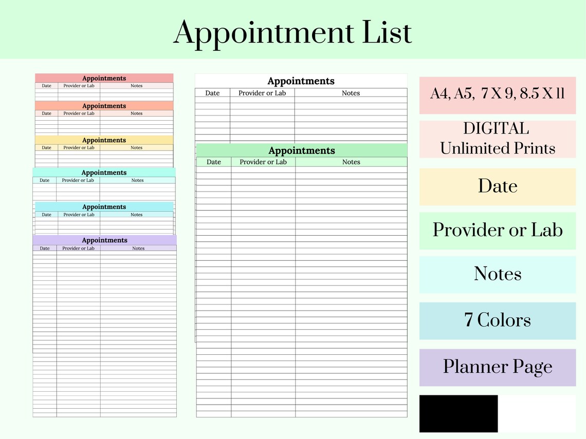 Printable Medical Appointments List Planner Page | Log | Doctor ...