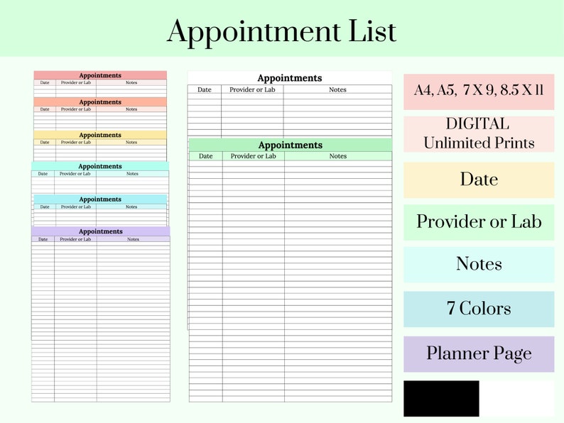 Printable Medical Appointments List Planner Page | Log | Doctor ...