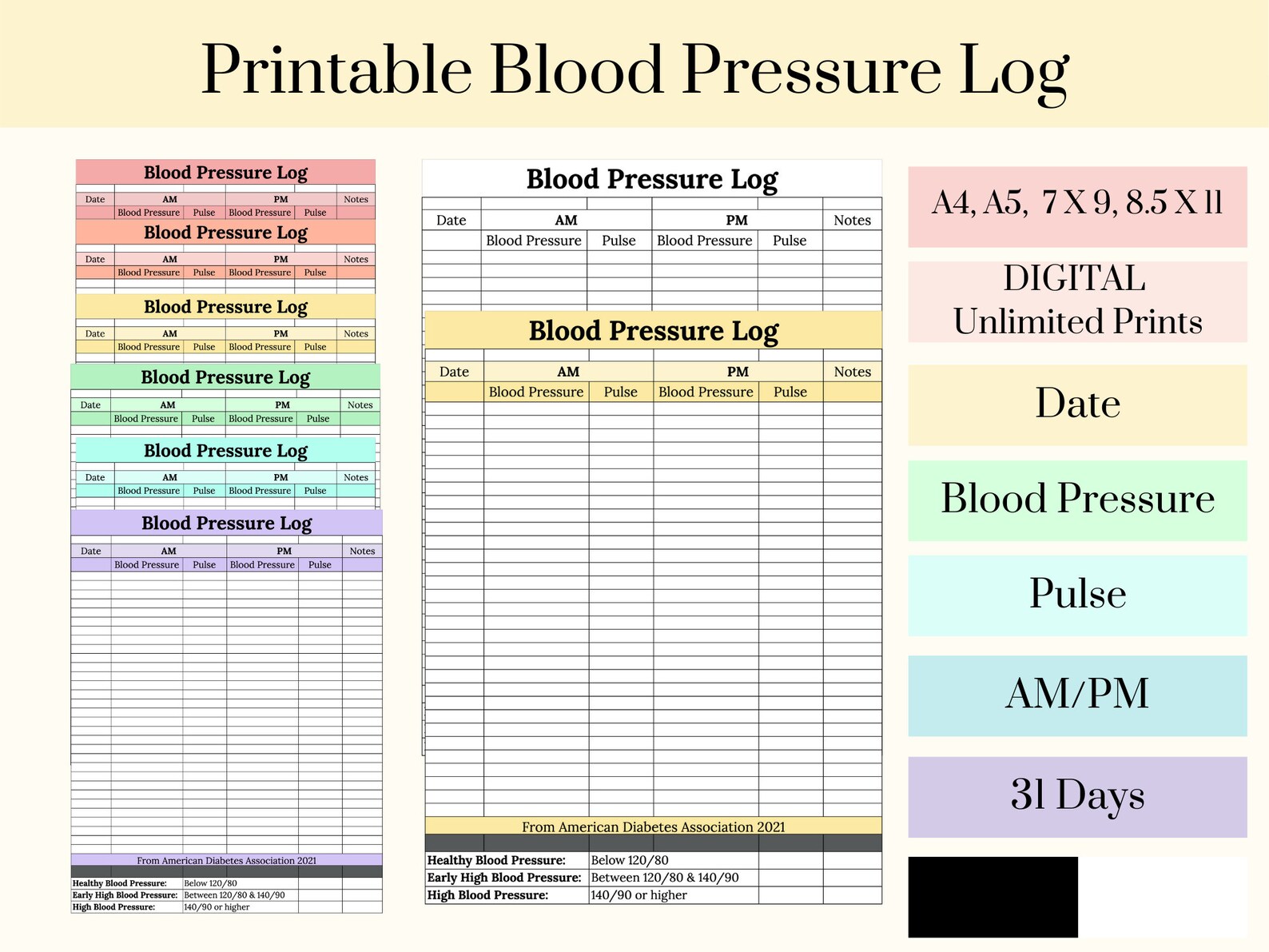 Printable Monthly Blood Pressure and Pulse Planner Page | Log Book ...