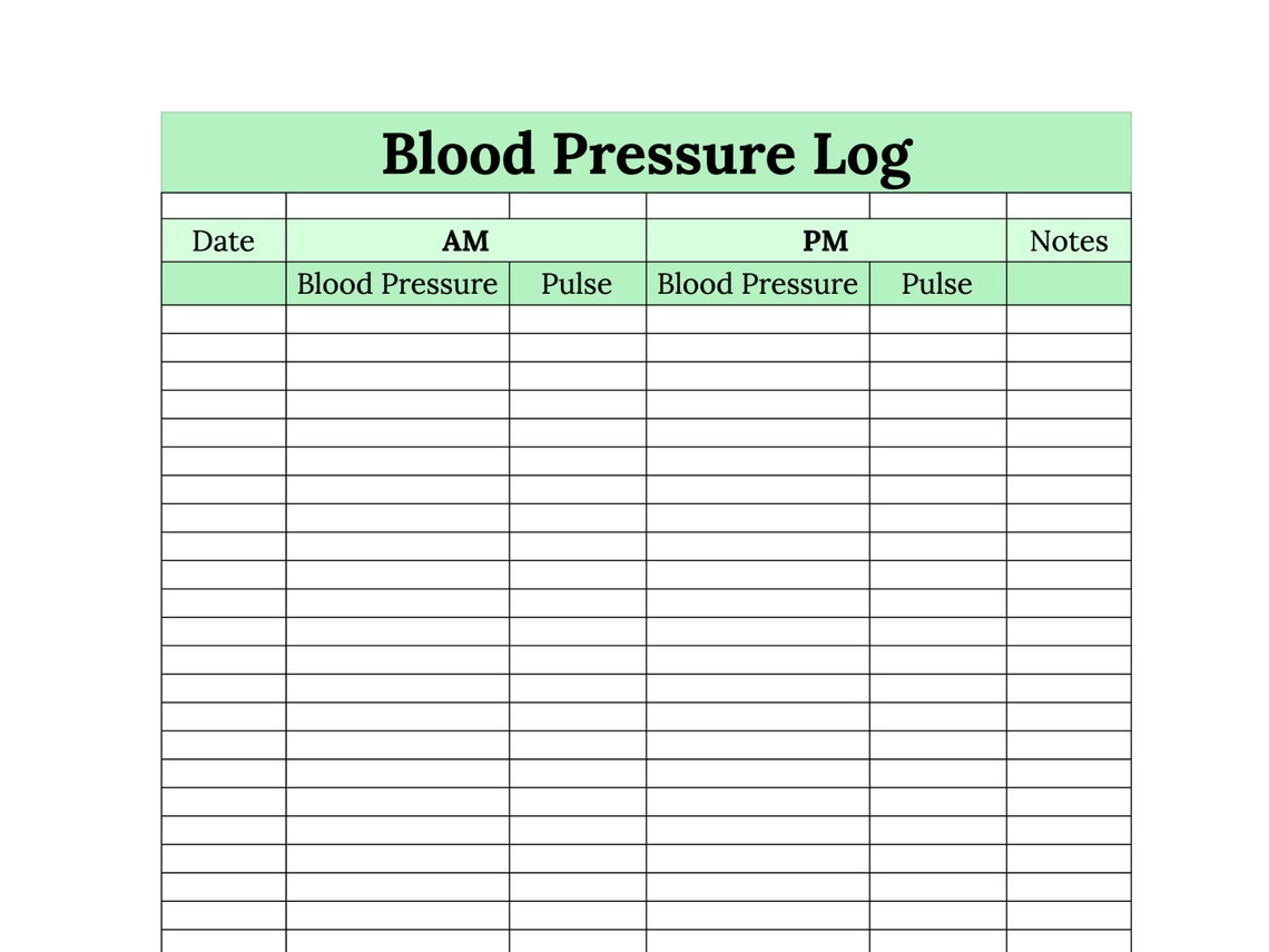 Printable Monthly Blood Pressure and Pulse Planner Page | Log Book ...
