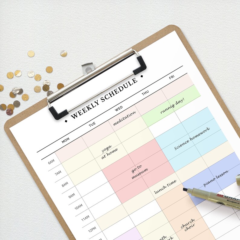 Weekly Schedule Printable | Student Time Table Blank Weekly Scheduler ...