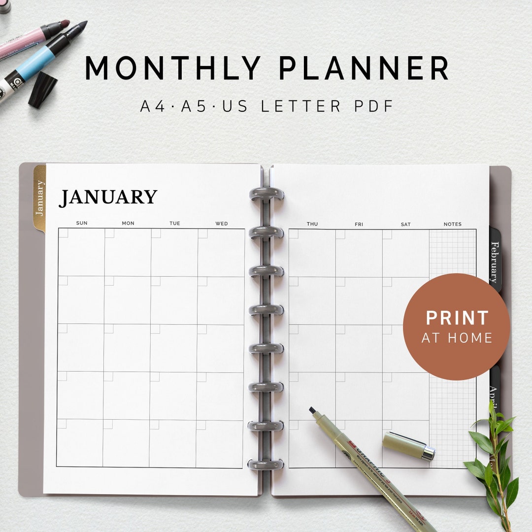 Monthly Planner Insert Printable Student Undated Calendar, Monthly ...