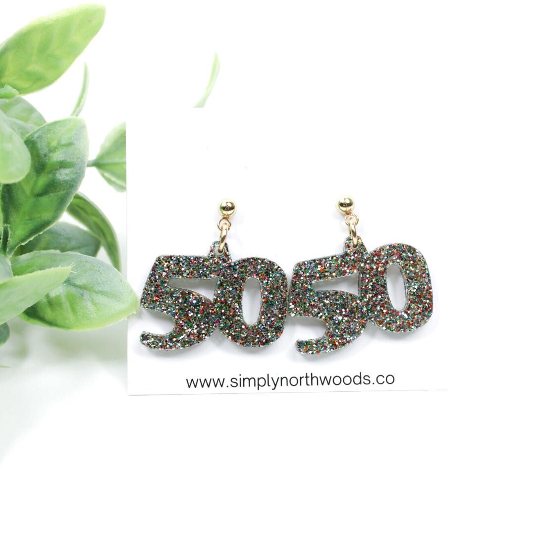 50th Birthday Dangle Earrings, Birthday Number Dangle Earrings, Chunky ...
