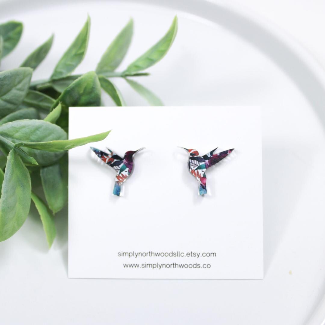 Hummingbird Earrings Stud, Floral Earrings, Small Studs, Birthday Gift ...