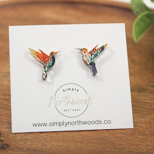 Hummingbird Earrings Stud Small, Watercolor Earrings Acrylic, Birthday ...