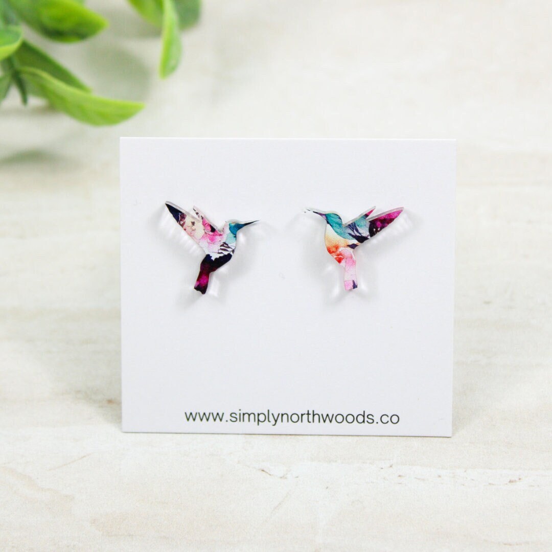 Hummingbird Earrings Stud, Floral Earrings, Small Studs, Birthday Gift ...