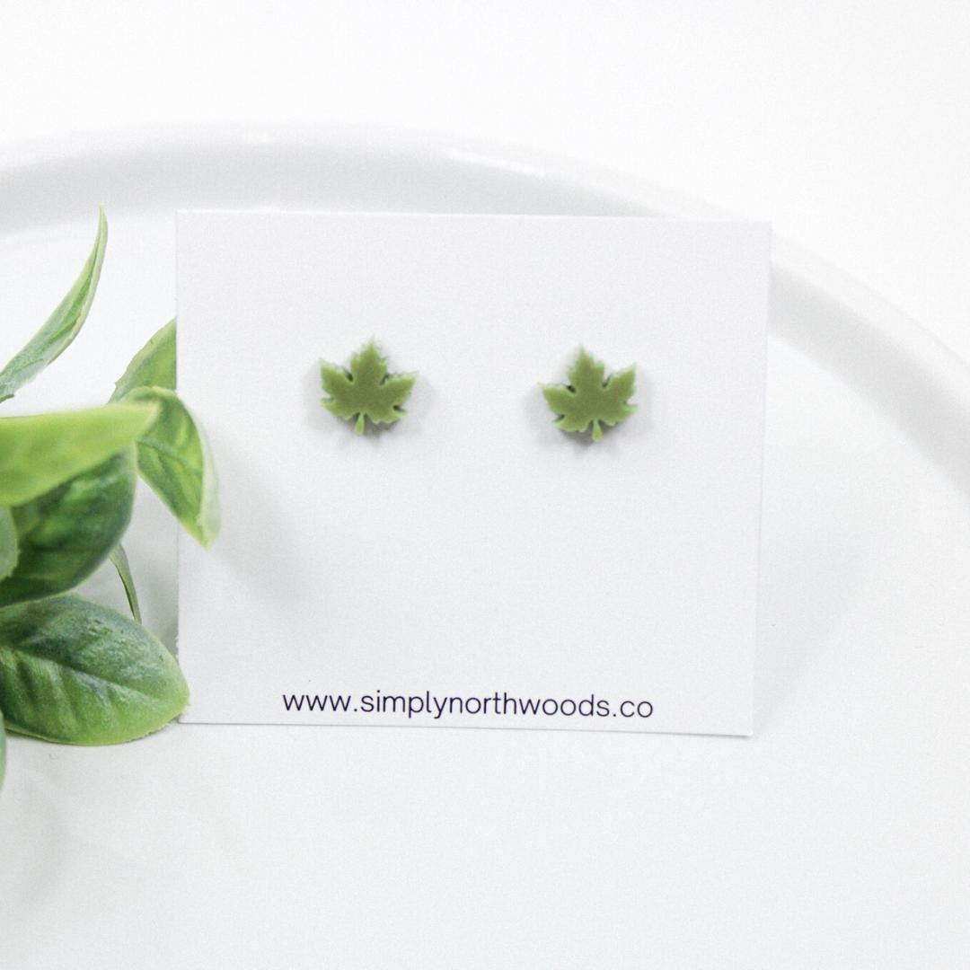 Green Leaf Stud Earrings, Fall Leaf Earrings for Women, Fall Earrings, Fall Stud Earrings Small ...