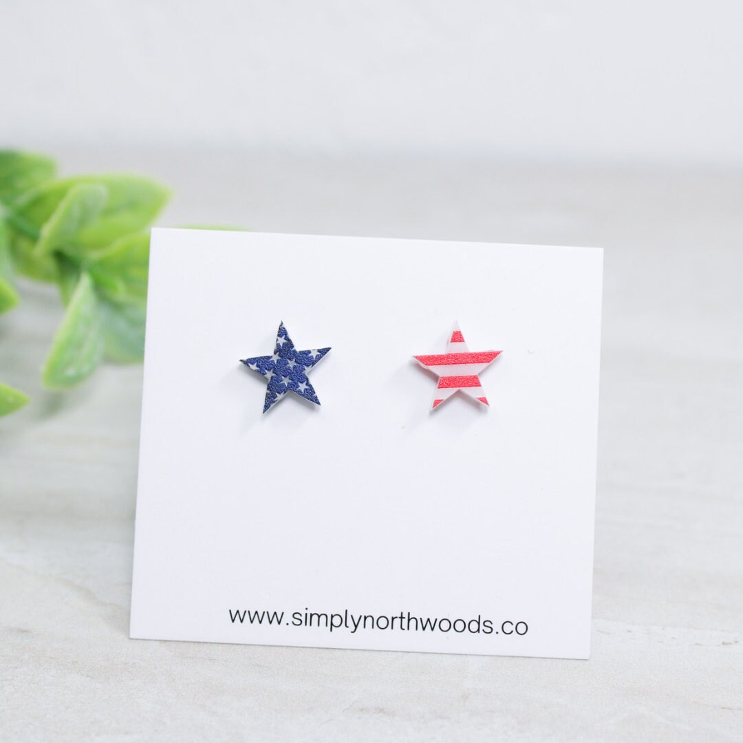 US Flag Stud Earrings, Small Acrylic Stud Earrings, 4th of July Stud ...