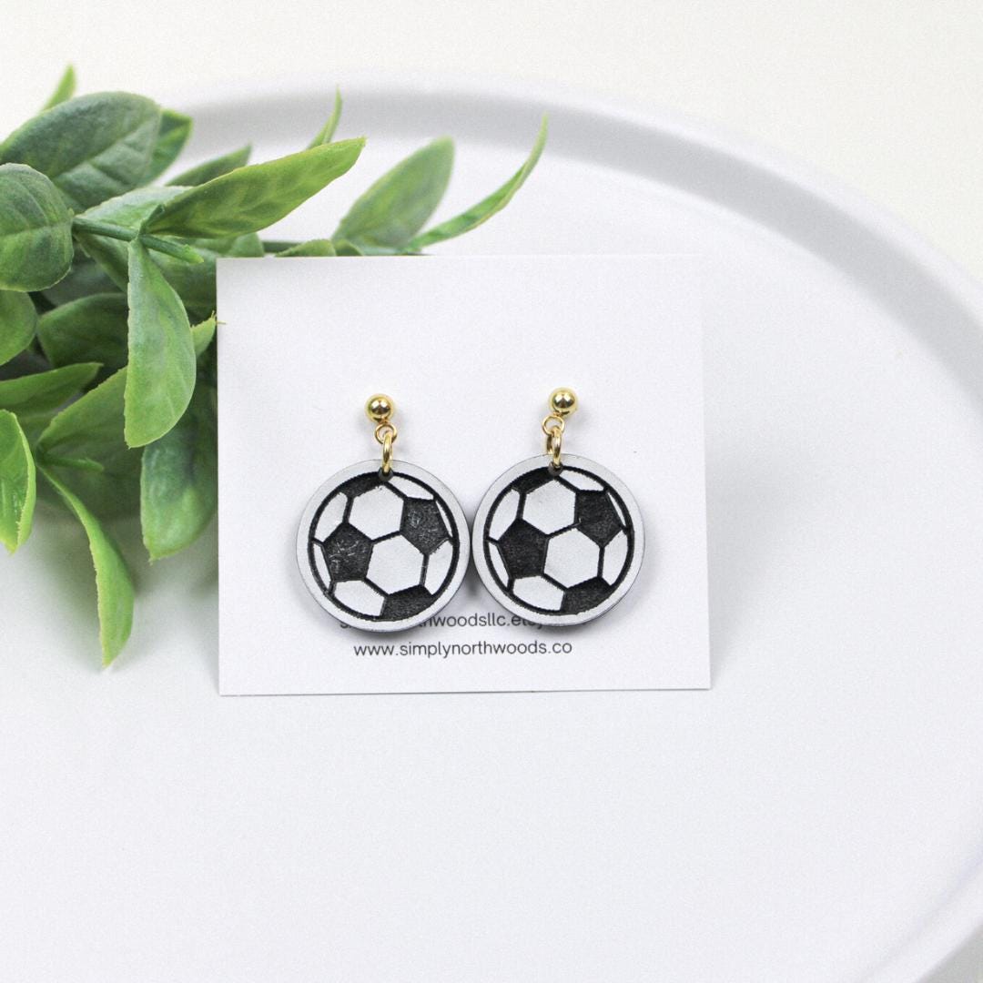 Soccer Ball Earrings, Sports Theme Earring, Acrylic Soccer Ball ...