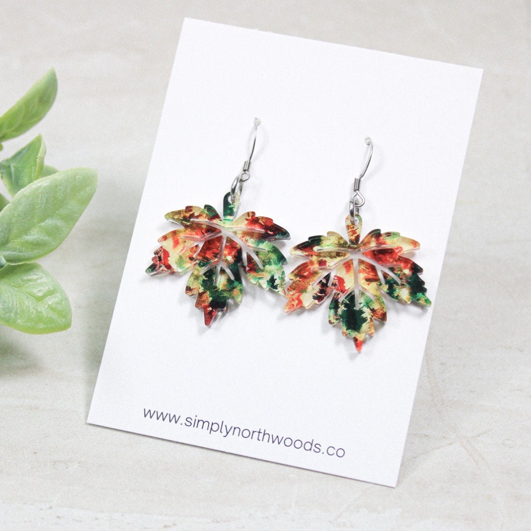 Fall Leaf Earrings, Maple Leaf Earrings Acrylic, Fall Dangle Earrings ...