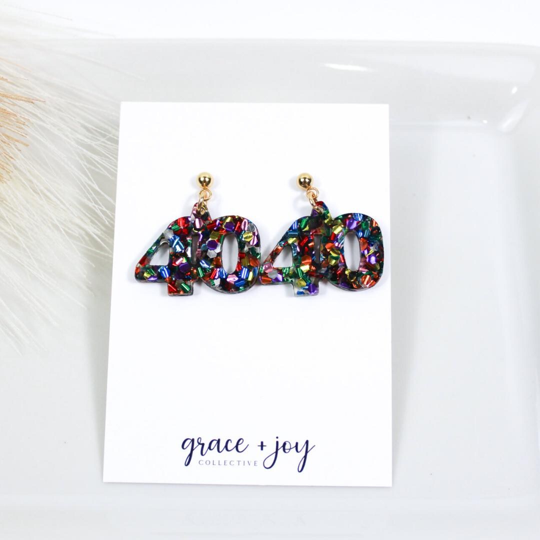 40th Birthday Dangle Earrings, Birthday Number Dangle Earrings, Chunky ...