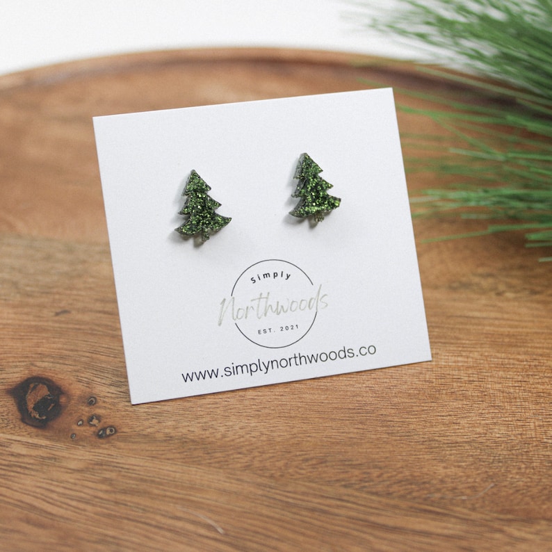 Christmas Tree Earrings Stud, Small Stud Earrings, Green Glitter Tree ...