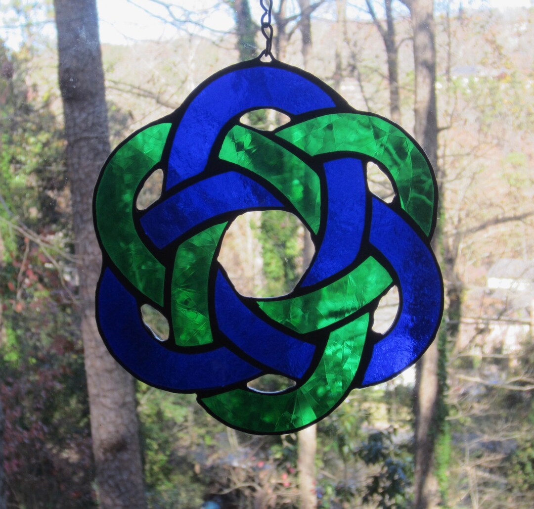 Stained Glass Double Trefoil Blue and Green - Etsy