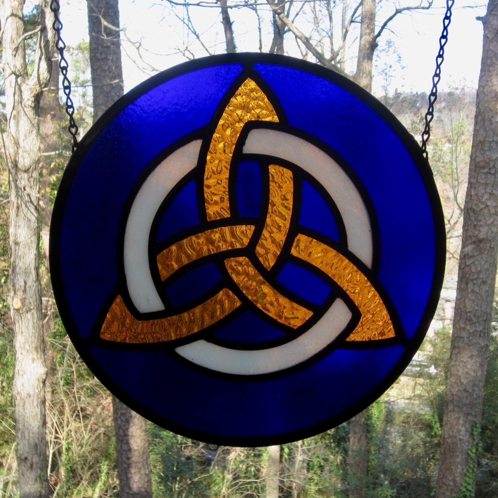 Stained Glass Trinity Knot 11" Circle With Blue Background - Etsy