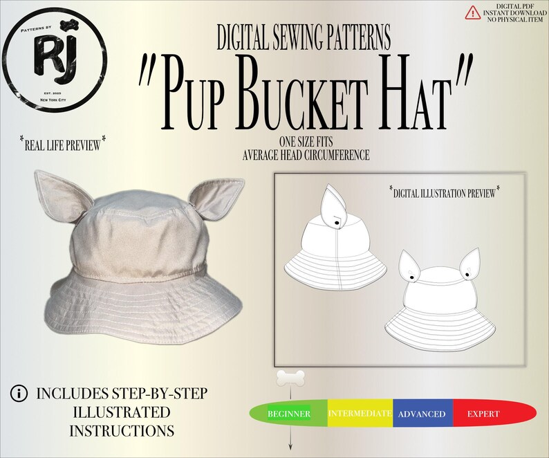 Pup Bucket Hat Sewing Pattern – PDF Download, Dog Ear Hat, A4/a0 ...
