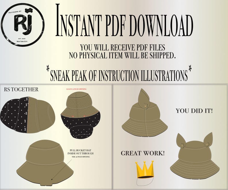 Pup Bucket Hat Sewing Pattern – PDF Download, Dog Ear Hat, A4/a0 ...