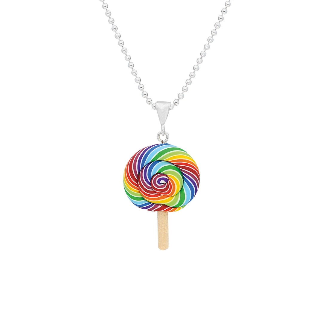Handmade Polymer Rainbow Lollipop With Silver Chain - Etsy