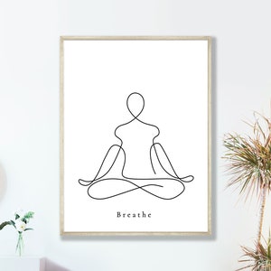 Yoga Line Art - Breathe, Yoga Printable Art Breathe Poster, Abstract ...