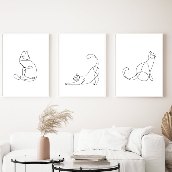 Cat Line Art - Etsy