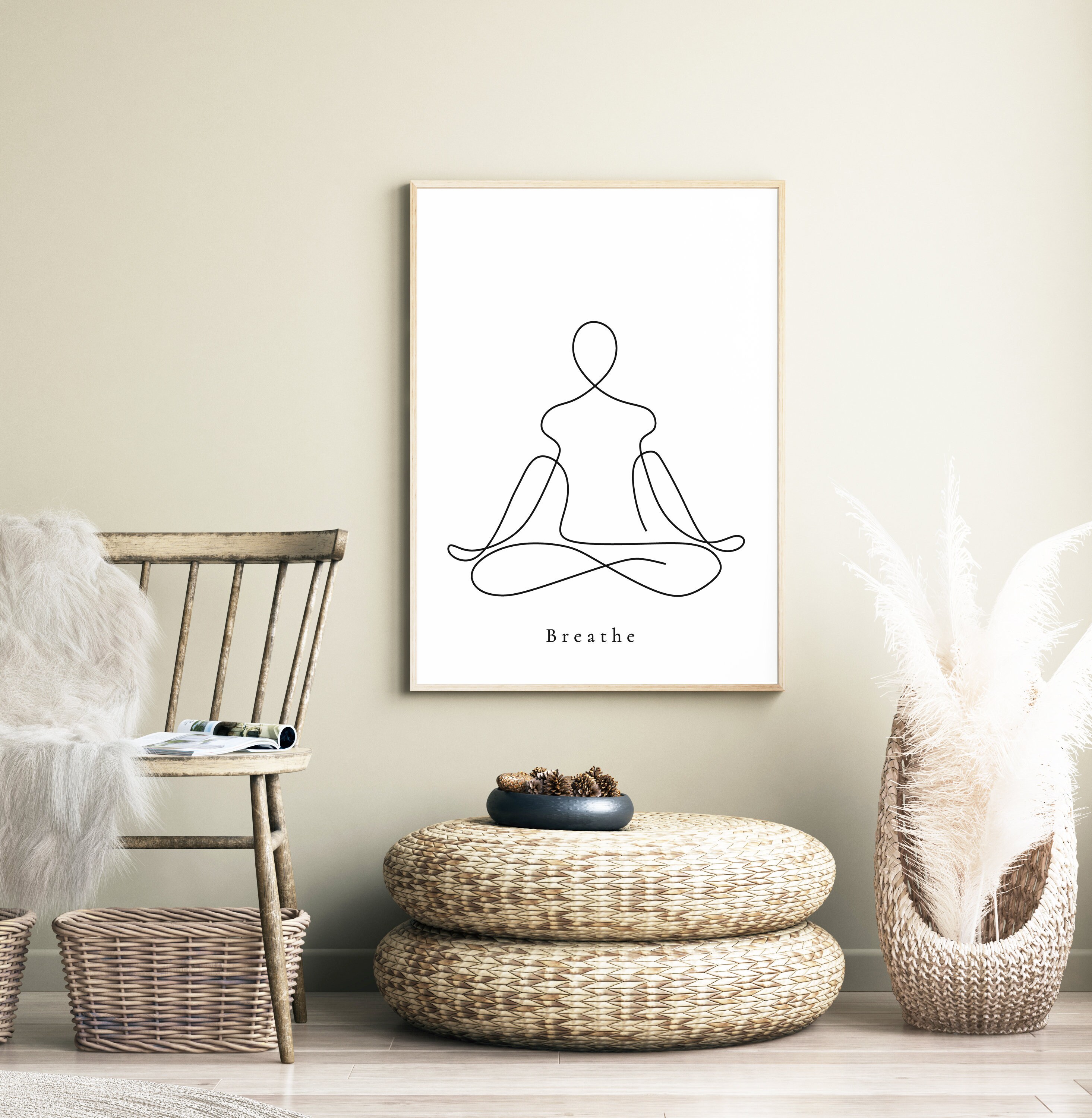Yoga Line Art - Breathe, Yoga Printable Art Breathe Poster, Abstract ...