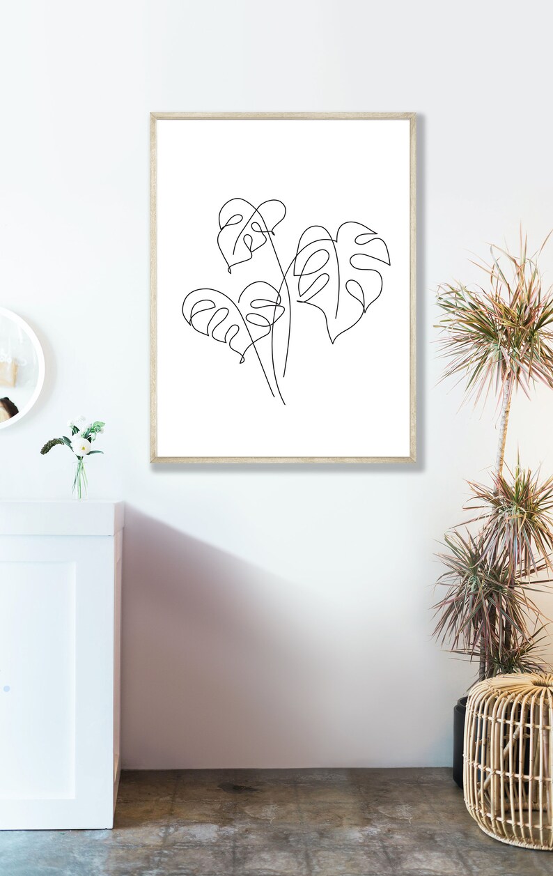 Monstera Leaves Line Art, Line Print Botanical, Monstera Leaf Print ...