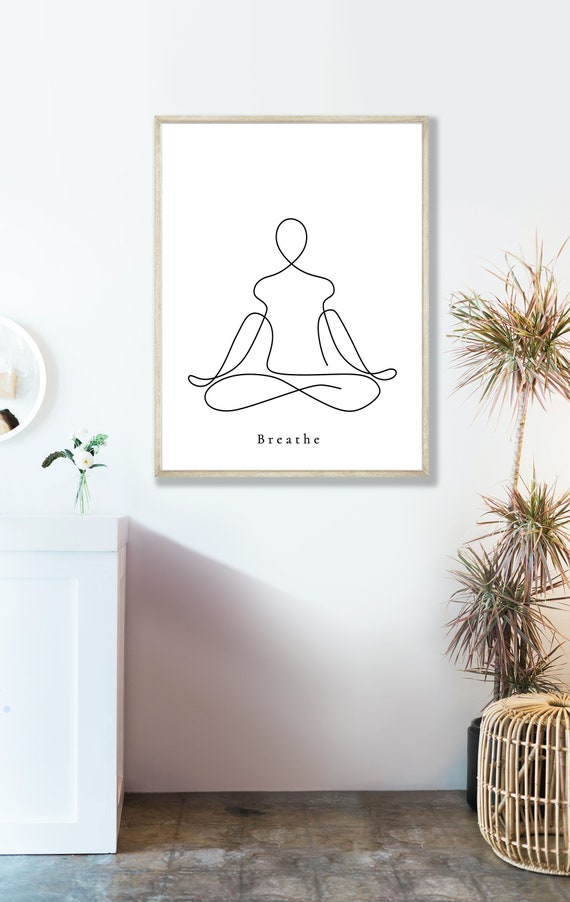 Yoga Line Art Breathe Yoga Printable Art Breathe Poster | Etsy