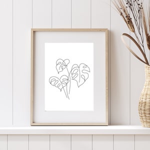 Monstera Leaves Line Art, Line Print Botanical, Monstera Leaf Print ...