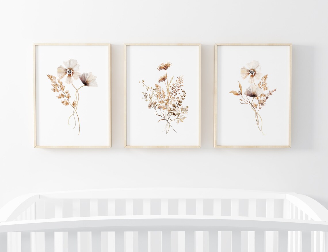 Neutral Watercolour Flowers Set of 3 Prints, Neutral Prints, Neutral ...