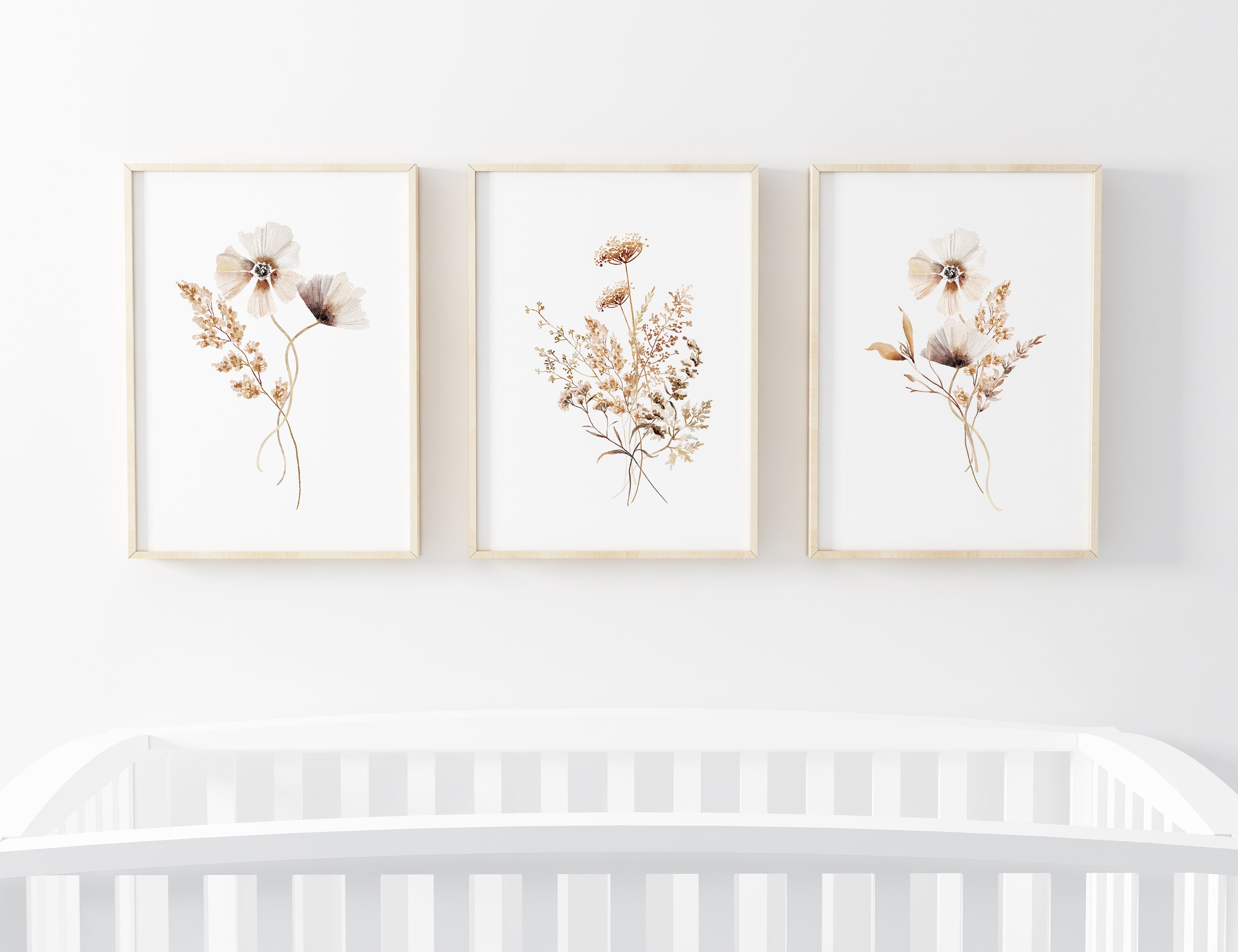Neutral Watercolour Flowers Set of 3 Prints, Neutral Prints, Neutral ...