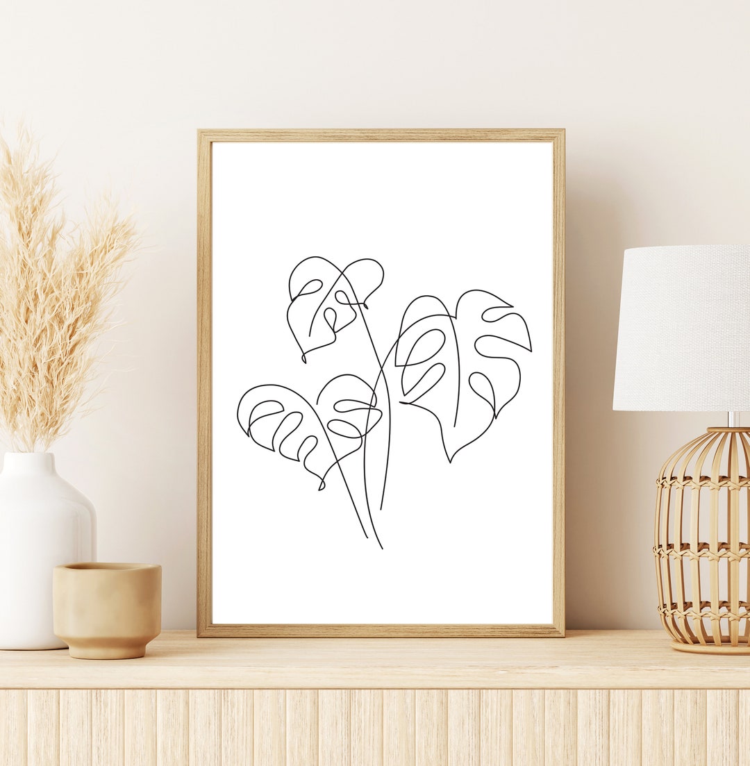Monstera Leaves Line Art, Line Print Botanical, Monstera Leaf Print ...