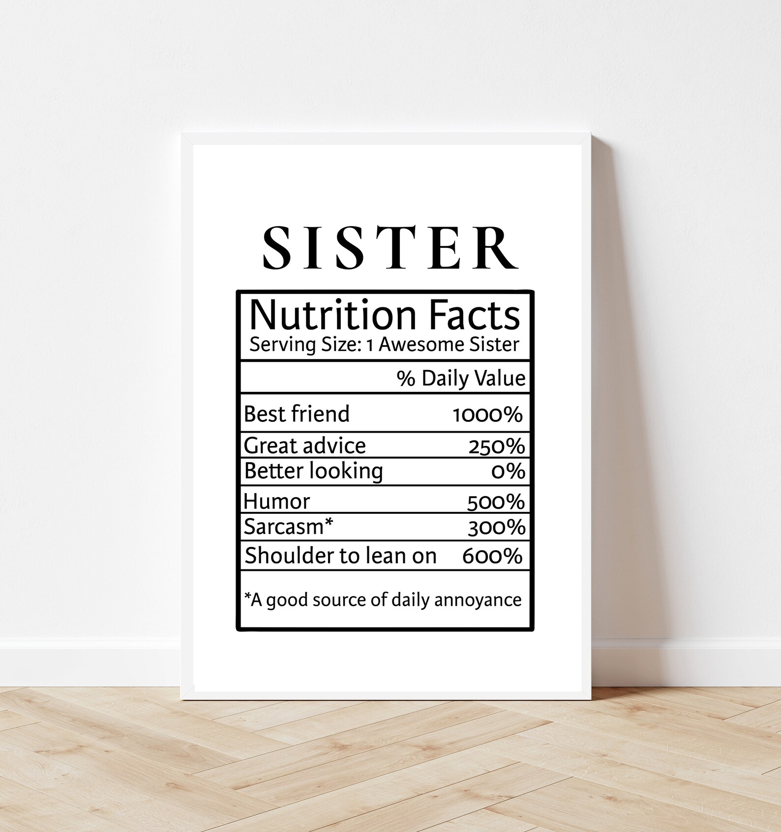 Sister Nutrition Facts Print, Funny Sister Facts Print, Funny Gift for ...