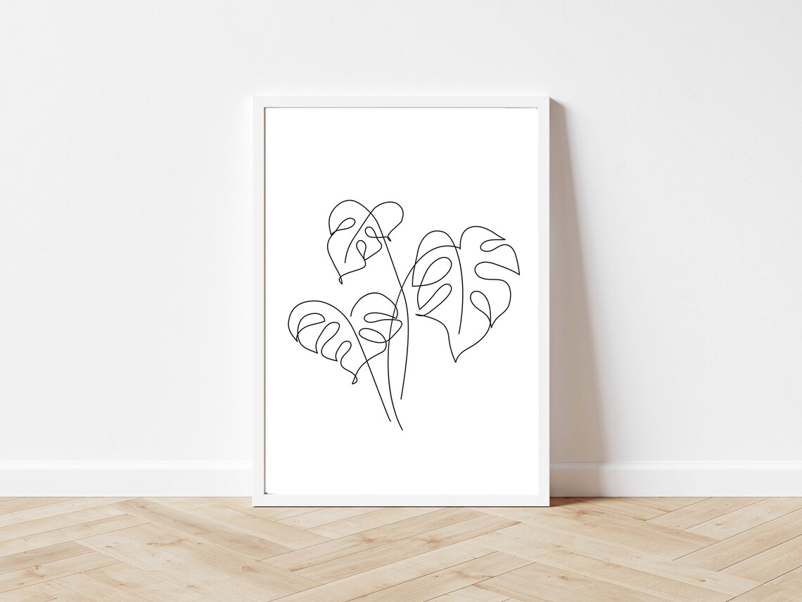 Monstera Leaves Line Art, Line Print Botanical, Monstera Leaf Print ...