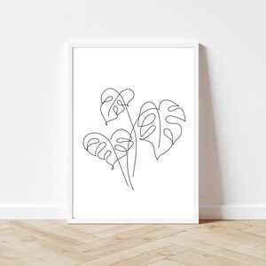 Monstera Leaves Line Art, Line Print Botanical, Monstera Leaf Print ...