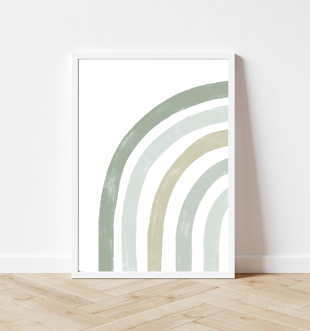 Sage Green Minimal Rainbow Wall Art, Pastel Green Rainbow Nursery Wall ...