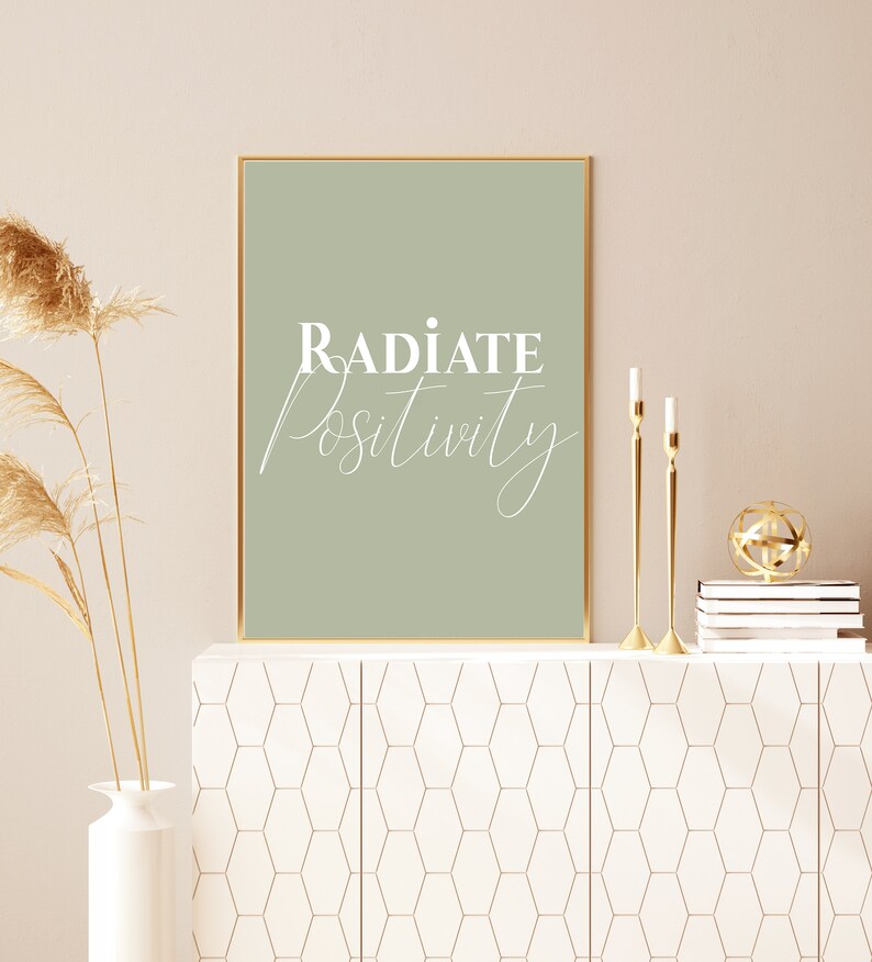 Sage Green Print Typography Print, Positivity Quote Dusty Green ...
