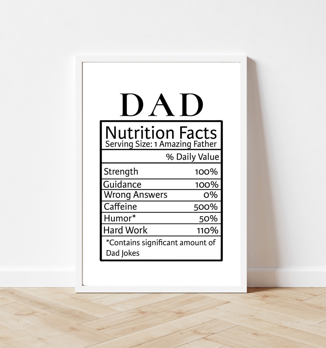 Dad Nutrition Facts Wall Art Print, Father's Day Gift, Funny Dad Prints ...