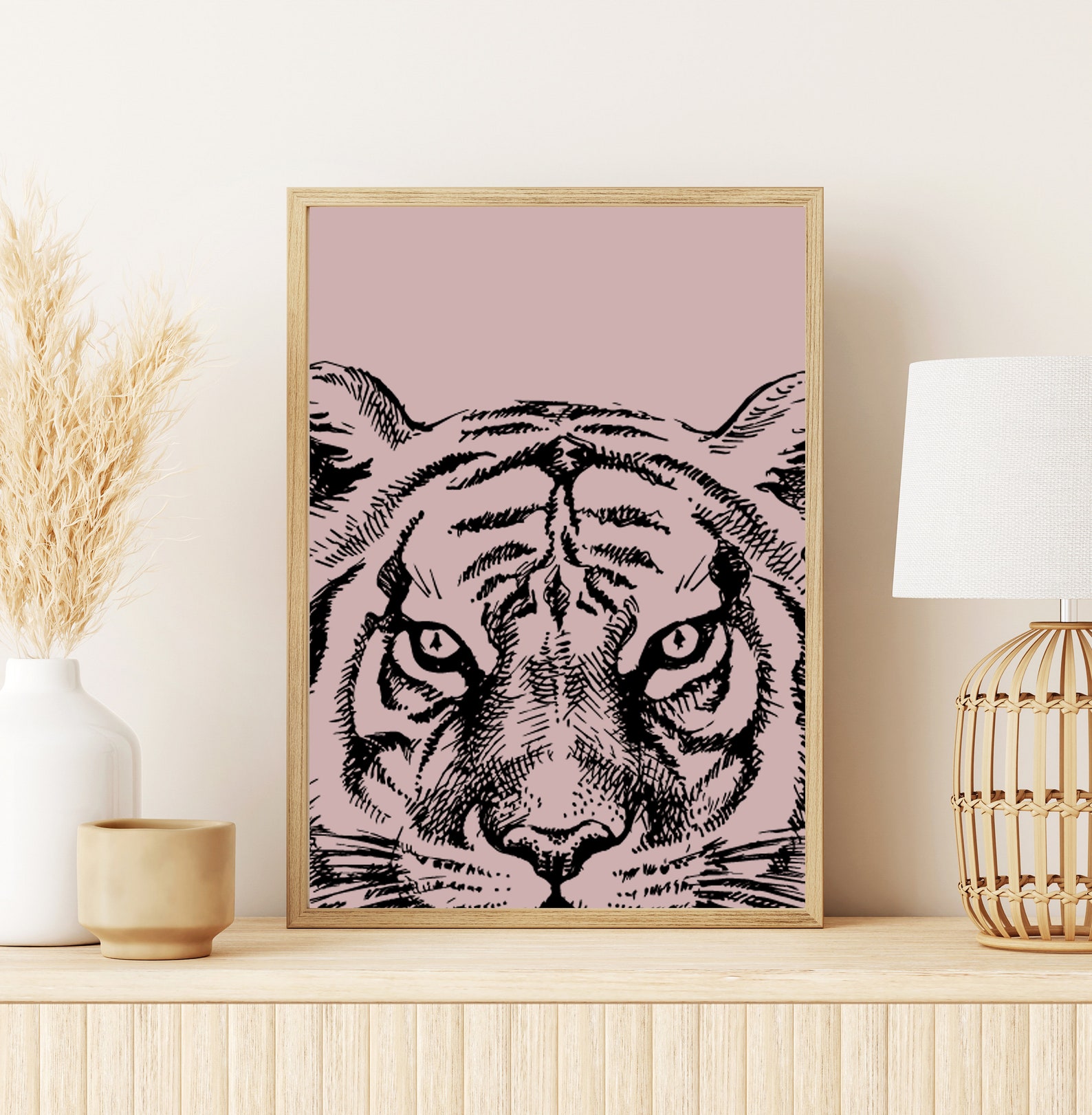 Boho Pink Tiger Printable Blush Pink Tiger Print Tiger Line | Etsy