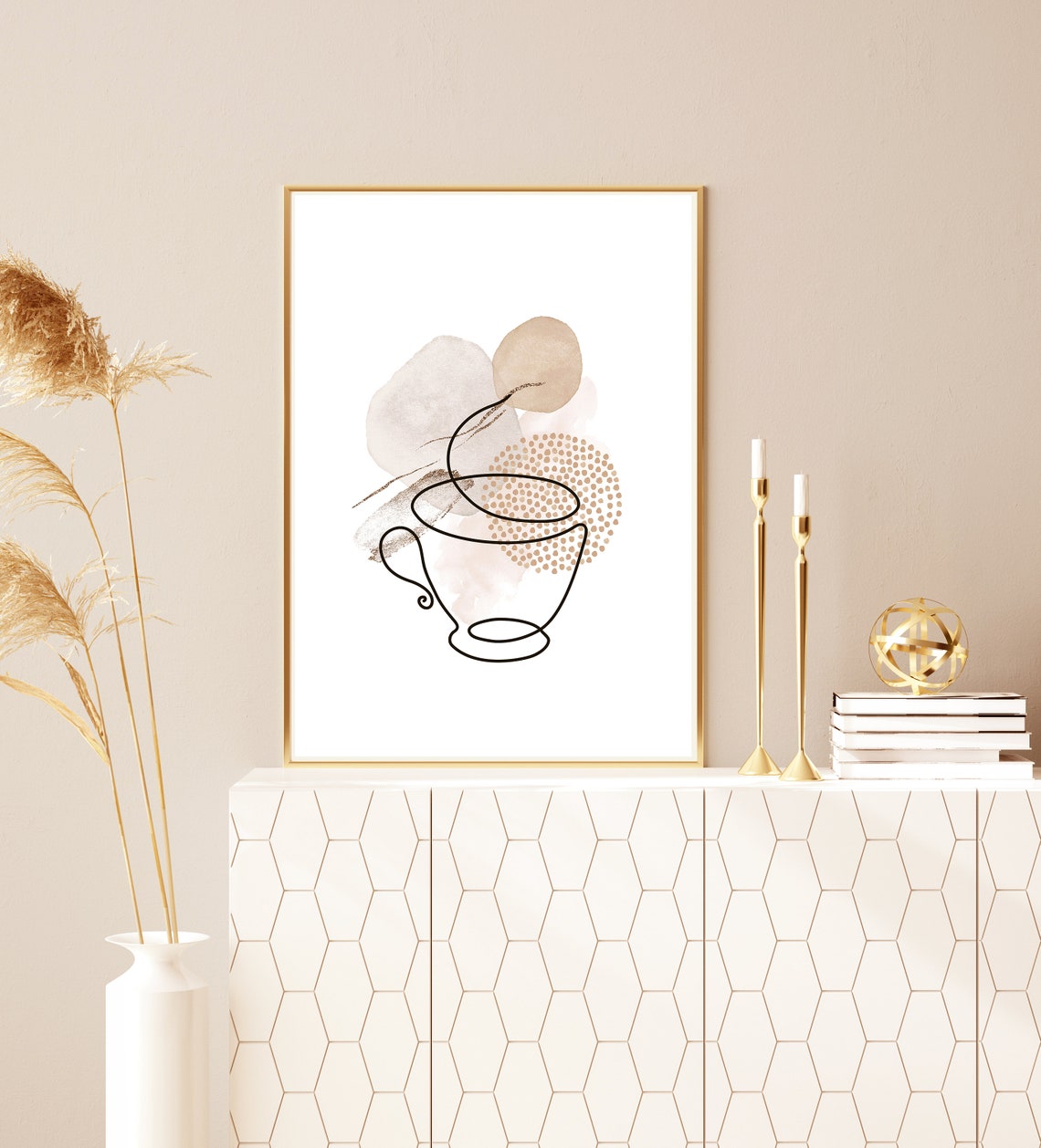 Abstract Coffee Line Art Print, Coffee Painting Minimal, Coffee Cup One ...