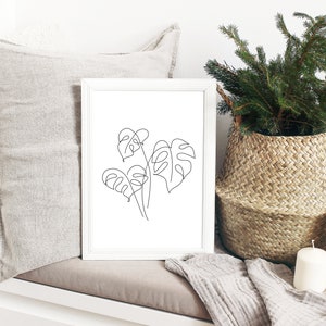 Monstera Leaves Line Art, Line Print Botanical, Monstera Leaf Print ...